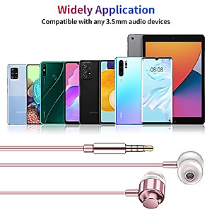 3.5 mm Headphones Magnetic Digital Earbuds for Samsung Galaxy A52 A33 A13 A03s Noise Canceling in-Ear Wired HiFi Stereo Bass Kids Women Small Ears Earphones for Tablets MP3 MP4 PS5 Rose Gold