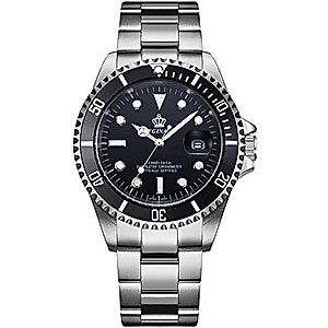 FANMIS Mens Luxury Watches Rotatable Bezel Sapphire Glass Luminous Hand Quartz Silver Tone Stainless Steel Watch (Black)