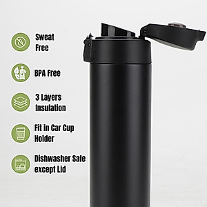 Insulated Water Bottle, Stainless Steel Water Bottle, Double Wall Vacuum Insulated Bottle, Ozizo 18 oz One Touch Drink Cup, Hot Cold
