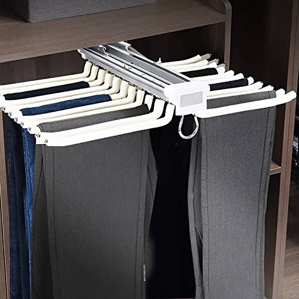 Pull Out Trousers Rack 22 Arms Steel Pull Out Pants Rack Pants Hanger Bar Clothes Organizers for Space Saving and Storage
