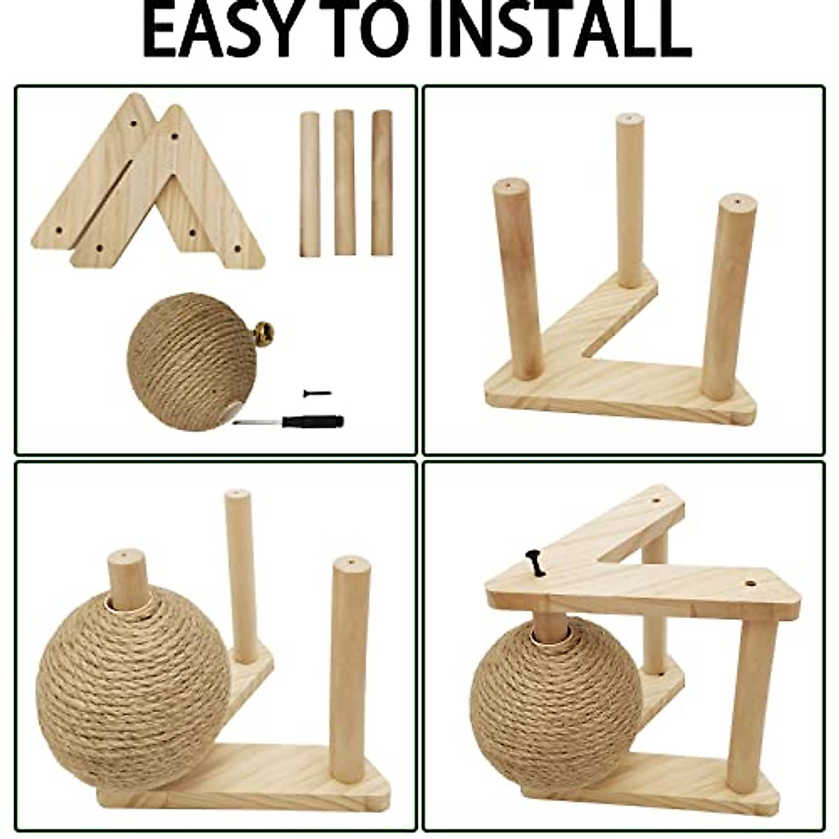 BNOSDM Rabbit Scratch Ball Sisal Bunny Scratching Toy, Wooden Pet Scratcher Stand with Ball for Indoor Rabbits Bunny, Kittens and Small Animals