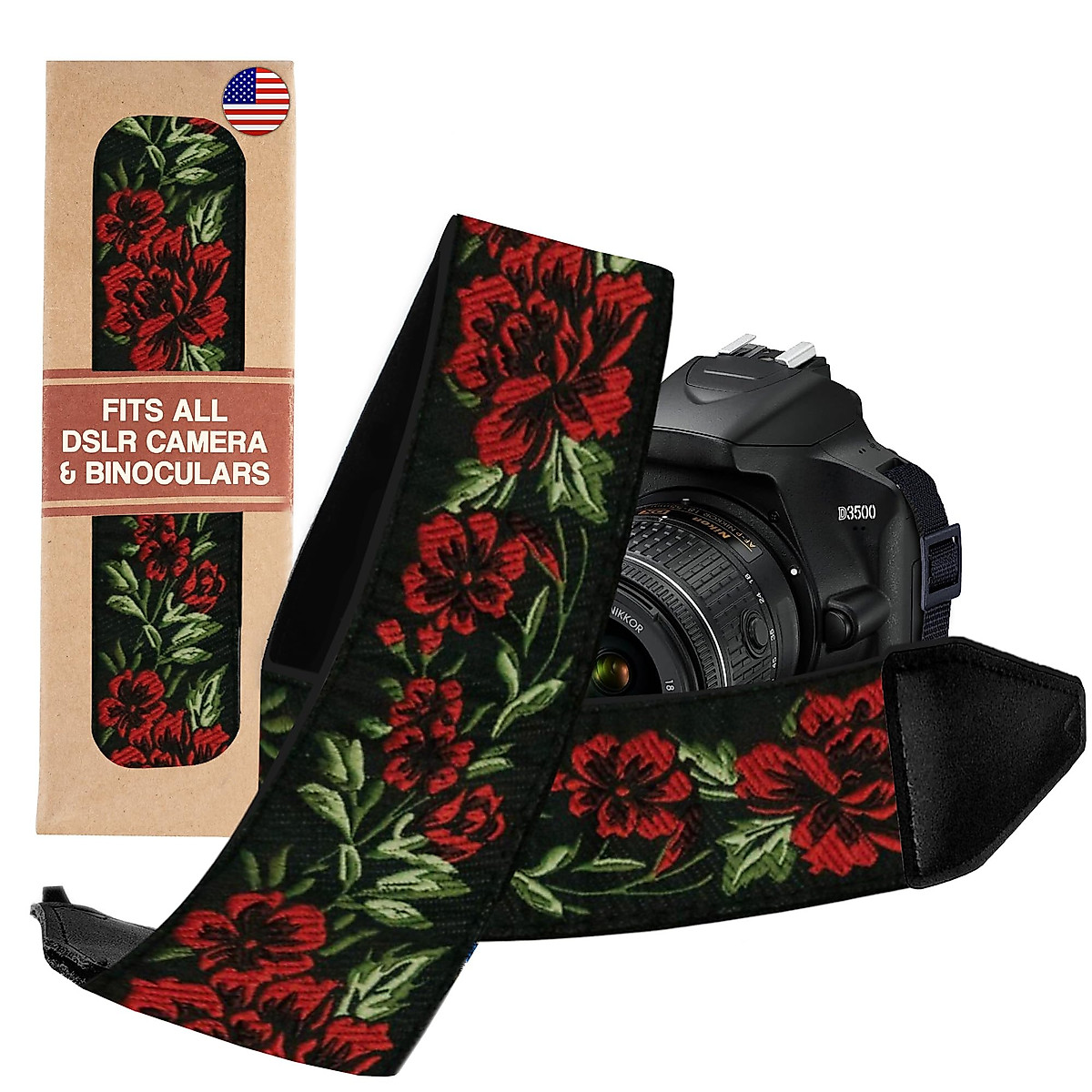 Art Tribute Camera Strap for All DSLR and Mirrorless Cameras Including Binoculars. Universal Neck Crossbody & Shoulder Floral Cotton Elegant Camera Strap Best Gift for Men & Women Photographers
