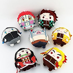ZIFUNMUR Anime Plush Doll Toy Tanjirou Nezuko Stuffed Plushie Figures Keychain Decoration Kids Gifts Halloween Cosplay Props (Hashibira Inosuke, 10cm /3.94inch)