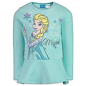 Disney Frozen Elsa Big Girls Fleece Long Sleeve Graphic T-Shirt and Leggings Outfit Set Turquoise/Blue 8