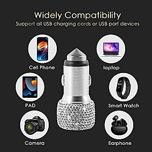 Sparkle Drive with Our Valentine's Day Special: Dual USB Bling Car Charger with Rhinestone Decor, Emergency Hammer & Nylon Braided Cable for iPhone, iPad, Samsung - Fast Charging Decor Gift for Women