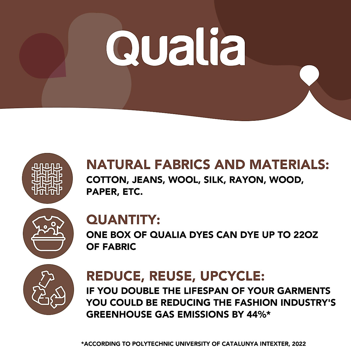 Qualia All Purpose Powder Fabric Dye, Easy to Use Dye for Natural Fabrics: Cotton, Wool, Silk, Wood, & Linen, Ultra Concentrated Colors, Brown, 3 Pack