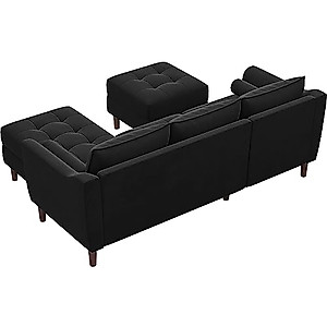 Belffin Black Velvet Fabric U Shaped Sectional Couch with Chaise Small Reversible Sectional Sofa Couch 4-Seater Sectional Sofa Sleeper with Storage Ottoman Foot Rest for Apartment