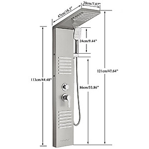 AlenArt Shower Panel Tower System LED Multi-Function Shower Tower Faucet Rainfall Waterfall Shower Head with Massage Jets Stainless Steel Wall Mount in Bathroom,Brushed Nickel