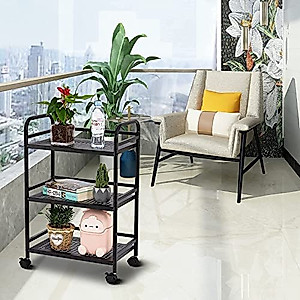 HDANI 3 Tier Rolling Cart,Heavy Duty Multifunctional Metal Frame-Supports 40 Lbs Per Tier,Rolling Cart with 2 Lockable Wheels for Office,Home,Bedroom,Kitchen,Bathroom (Black)