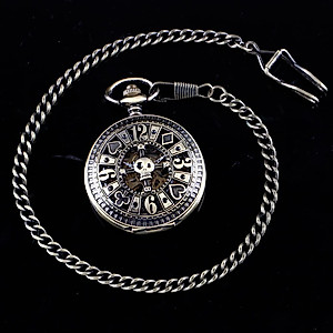 Alwesam Men's Mechanical Hand Wind Pocket Watch Roman Numerals Steampunk with Chain Box