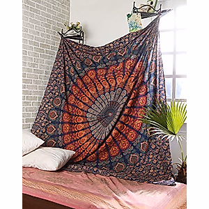 SHIRANYA Multicolor Queen Indian Mandala Tapestry Wall Hanging for Bedroom Bohemian Floral Design Cotton Bedspread Throw Blanket Decorative (84x90 inches/213x229 cm)
