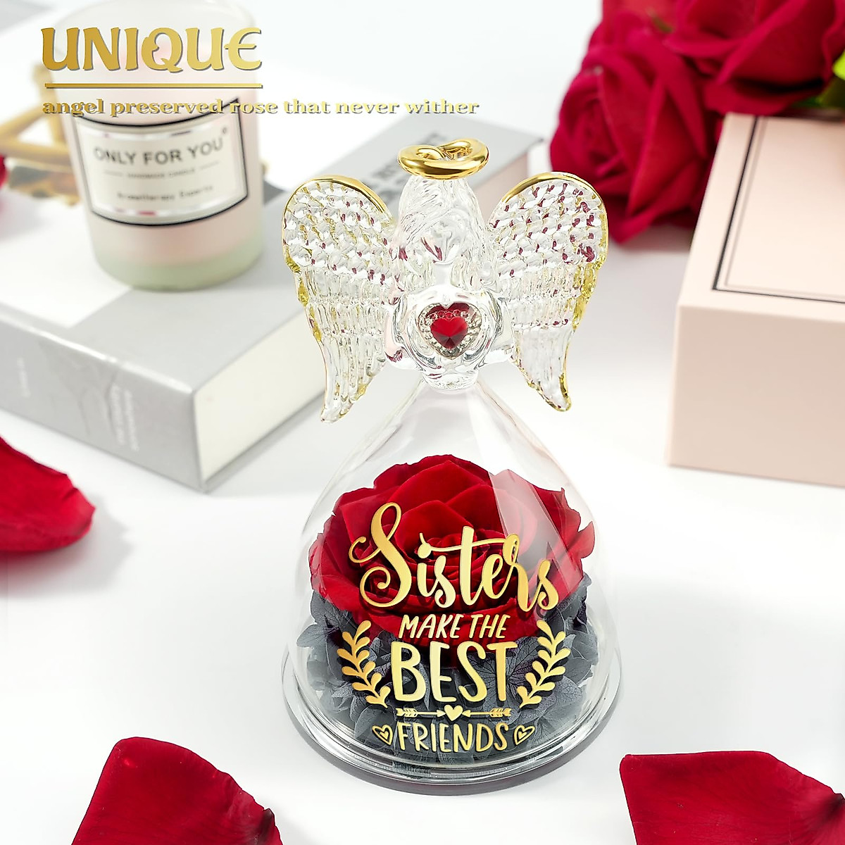 Sunia Preserved Flowers Gifts for Grandma - Delicate Grandma Birthday Gifts from Grandkids for Grandma Grandmother, Ideas (Sisters)