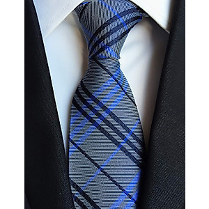 Kihatwin Men's Blue Grey Ties Trendy Tartan Plaid Narrow-width Wedding Necktie for Grooms