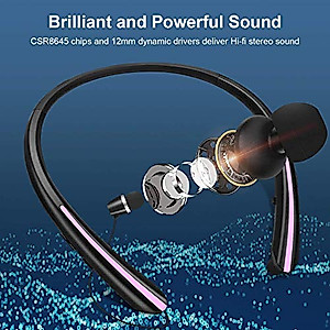 TTSTR Retractable Earbuds Wireless Headset Neckband Sports Noise Cancelling Bluetooth Headphones Stereo Earphones with Mic,Pink