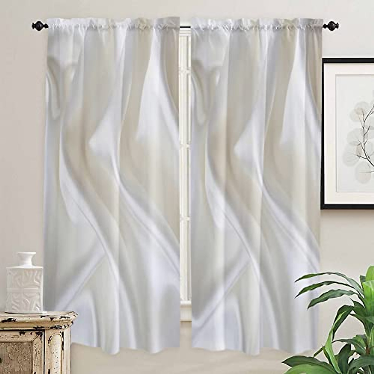 Livencher Semi-Sheer Curtain Valances - Gold White Marble Farmhouse Curtain Rod Pocket Window Short Drapes Valances Panels for Kitchen Bedroom Small Window 52"x72", 2 Pack