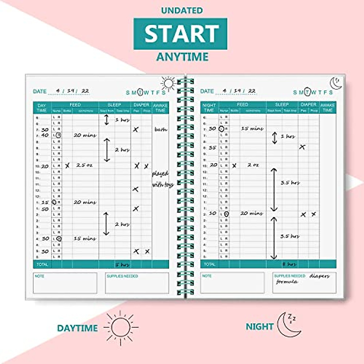 Baby's Daily Log Book - A5 Baby Care planner for Newborns, Schedule for Tracking Newborn's Daily Routine, 152 Easy to Fill Pages Track and Monitor Nursing, Sleep, Feeding, Diapers, Pumping and More