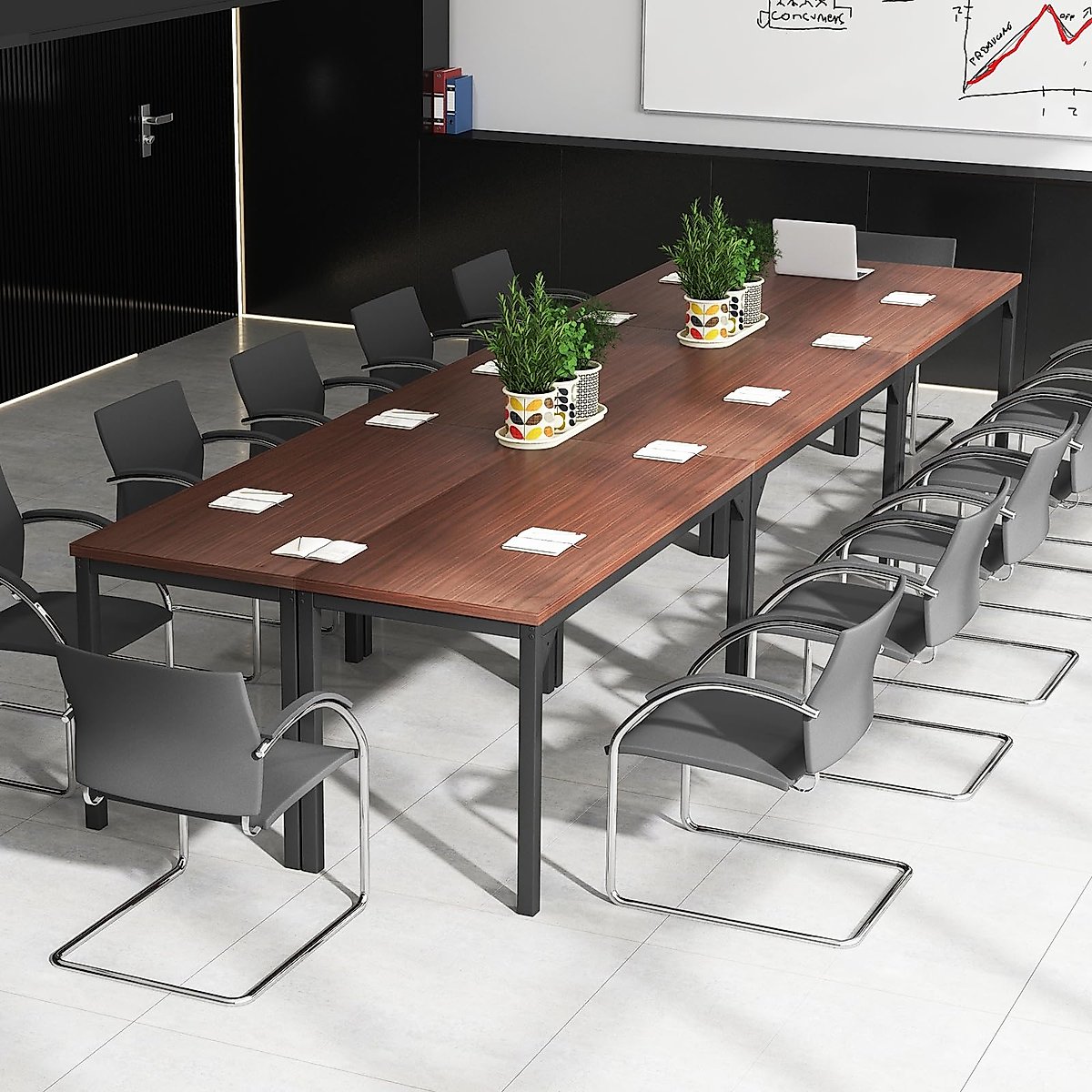 Tangkula Conference Table Set of 4, Rectangular Meeting Room Table with Large Tabletop & Heavy-Duty Metal Frame, Multifunctional Computer Desk for Home, Office, Conference Room