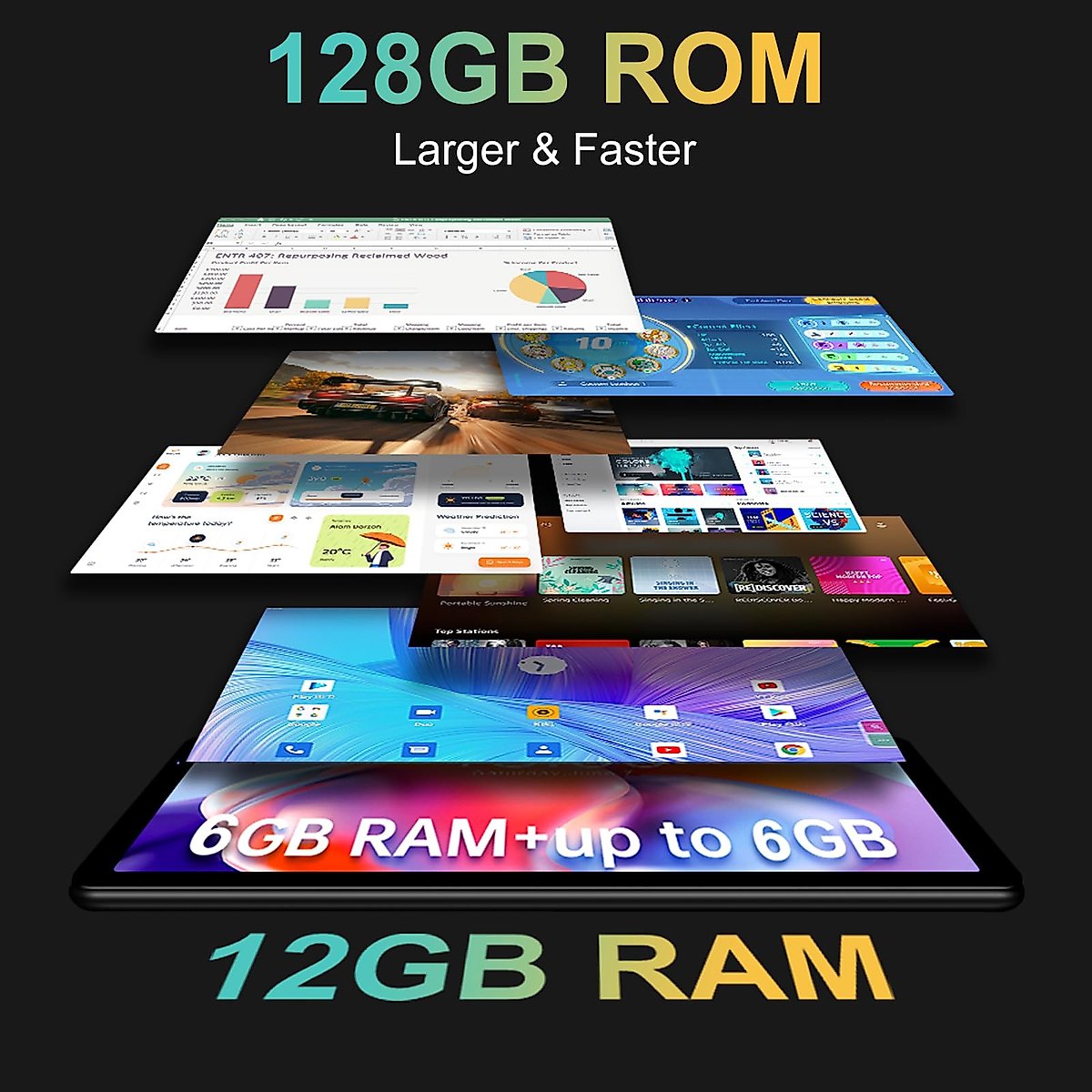 YESTEL 2024 Newest Android 13 Tablet 10 inch Tablet with 12GB RAM + 128GB ROM,1TB Expand,2.0GHz Octa-Core Processor,IPS HD Display,Support 5G WiFi,GPS,Bluetooth 5.0 with Keyboard,Mouse - Black