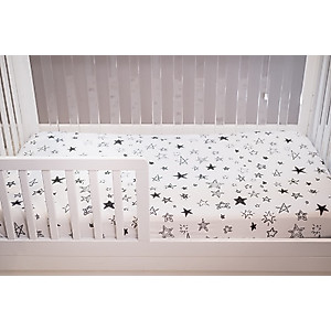 Norani Baby Crib Sheets | Fitted Mattress Cover for Toddler Bed with Full Elastic Trim & 8” Deep Pockets | Soft & Breathable Cotton | Infant & Nursery Bedding & Mattresses | Black and White Stars