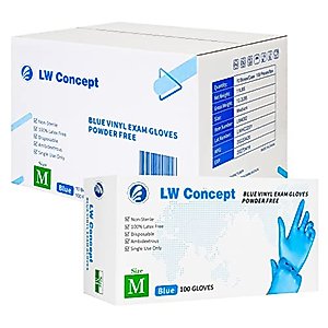 LW Concept Blue Vinyl Exam Gloves for Medical/Food Safe/Cleaning/Handling Use Multipurpose Latex & Powder Free, 4.5 mil (LW4002, Medium)