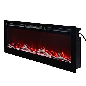 EDYO LIVING 60 inches Electric Fireplace Recessed and Wall Mounted Electric Fireplace Heater and Linear with Timer, Remote Control, Adjustable Flame Color