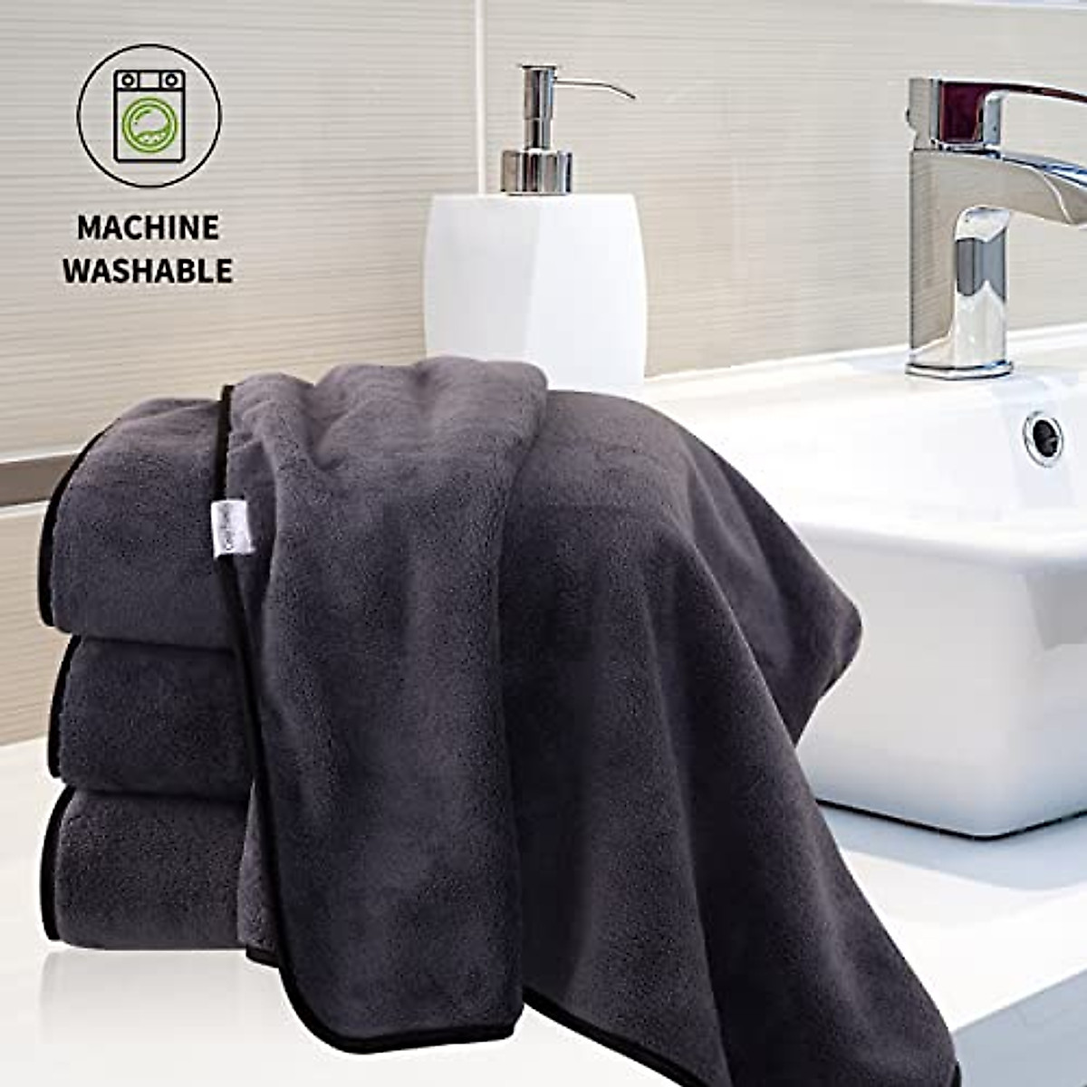 Cosy Family Microfiber 4 Pack Bath Towel Set, Lightweight and Quick Drying, Ultra Soft Highly Absorbent Towels for Bathroom, Gym, Hotel, Beach and Spa (Dark Grey)