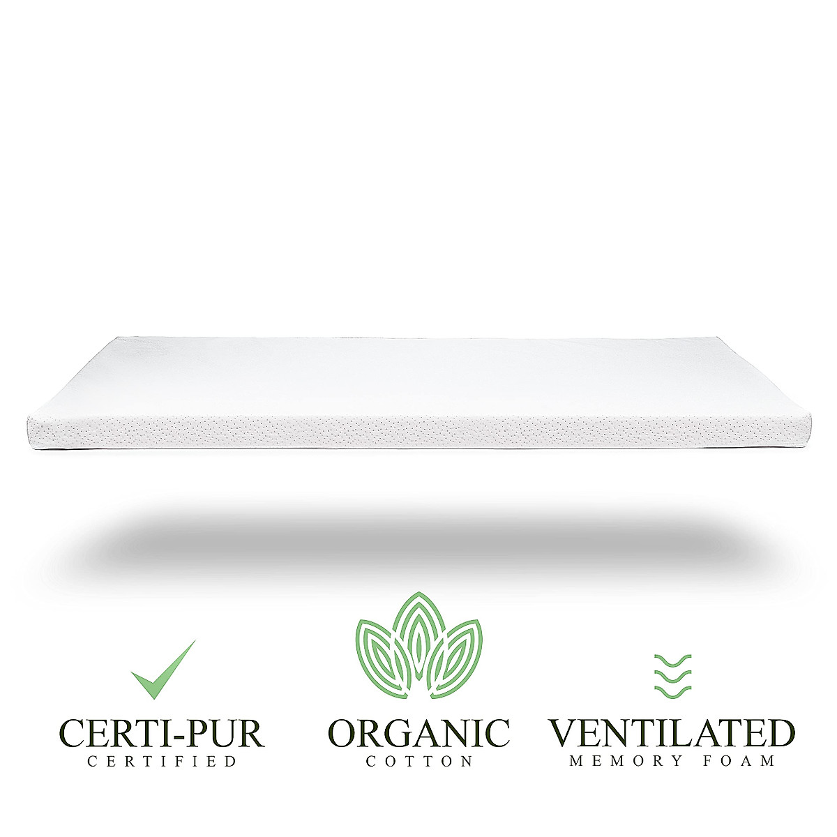 Modera Baby Crib Topper | Organic Cotton Mattress Pad for Standard Baby Crib & Toddler Bed with Washable Waterproof Protector Cover, Soft Ventilated Foam Padding & Nonslip Gripped Bottom | 52”x27”x2”