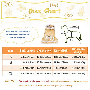 Albrost Dog Dress Harness Vest with Matching Leash, Golden Bow-Knot Puppy Dresses D Ring, Cute Leash Set, Princess Multi-Layer Pleated Skirt Pet for Small Cat (Medium), Golden,Gold,White