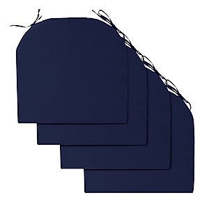 downluxe Outdoor Chair Cushions, Waterproof Round Corner Memory Foam Seat Cushions with Ties for Garden Patio Funiture, 17" x 16" x 2", Navy, 4 Pack