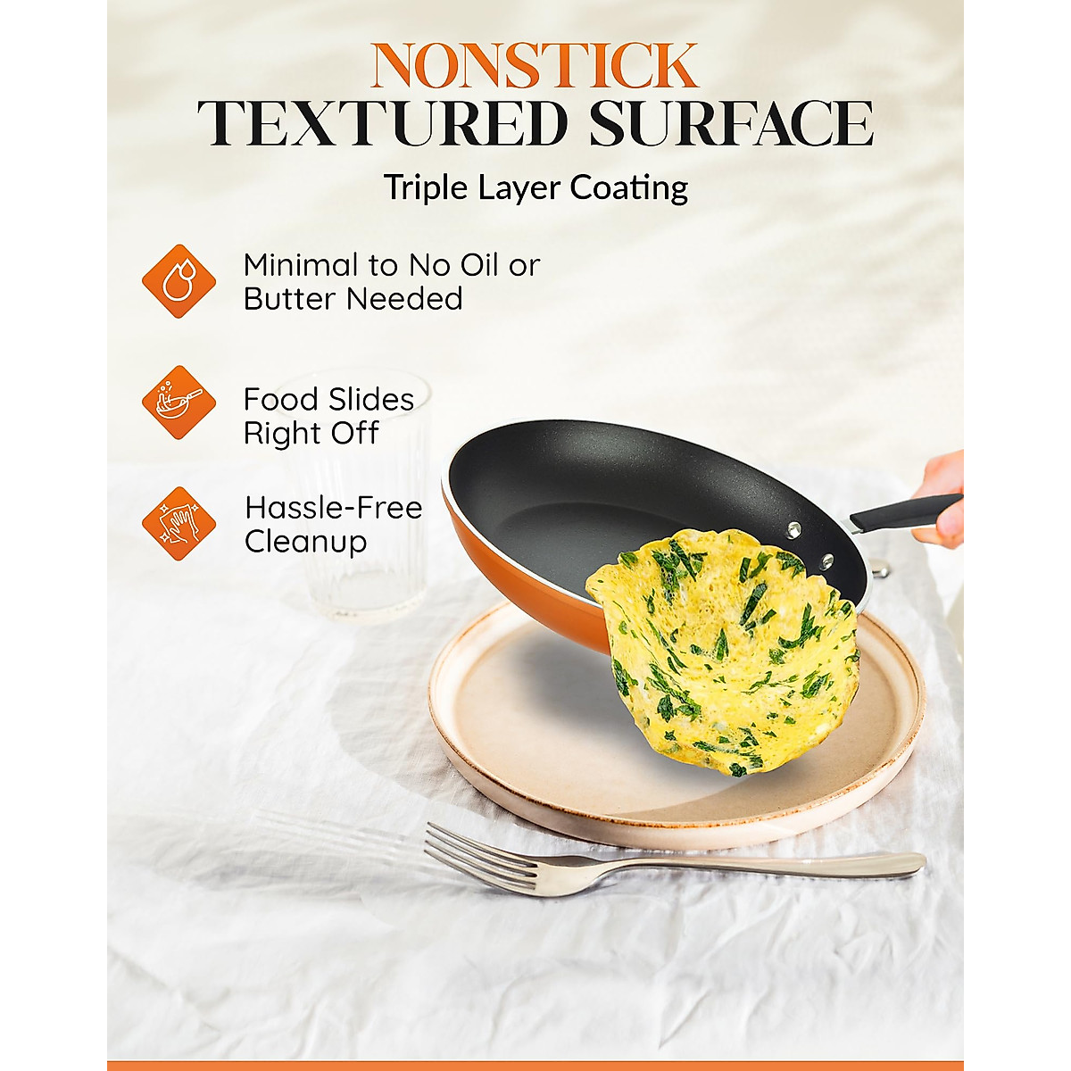 GOTHAM STEEL Copper Cast Frying Pan Set, 3 Piece Nonstick Copper Fry Pans, 8”, 10” & 12” Nonstick Frying Pans, Nonstick Skillet Set, Omelet Pan, Cookware, PFOA Free, Dishwasher Safe Cool Touch Handle