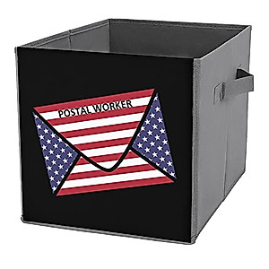 Postal Worker US Flag Collapsible Storage Bins Basics Folding Fabric Storage Cubes Organizer Boxes with Handles