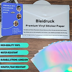 20 Sheets Holographic Sticker Paper 8.5x11 inch Printable Waterproof Sticker Paper Rainbow Vinyl Sticker Paper for Inkjet or Laser Printer
