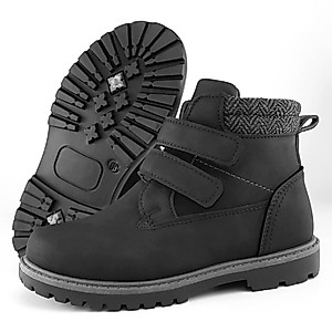 Tobfis Kids Waterproof Strap Work Boots (Toddler/Little Kid/Big Kid), Black PU, 3 M US