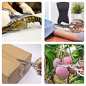 CGBE Kitchen Scissors, Multi-Purpose Kitchen Shears, Heavy Duty Dishwasher Safe Food Scissors, Non Slip Stainless Steel Sharp Cooking Scissors for Kitchen, Chicken, Poultry, Fish, Meat, Herbs-Sliver