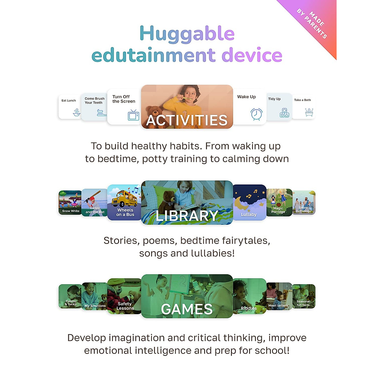 Smart Teddy Interactive Educational Toy for 2 3 4 Year Old, 35+ Learning Activities, Storytelling, Bedtime Stories, Routine Builder, Teddy Bear, Best Gift for Toddlers and Preschoolers