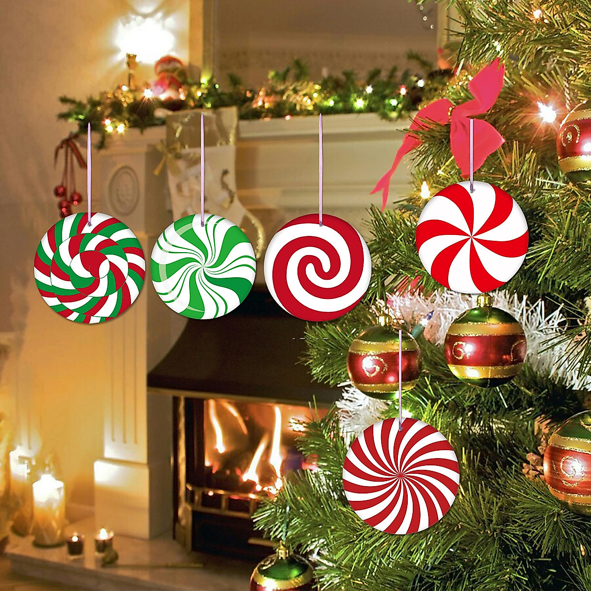 Flyowl 16 PCS Candy Christmas Outdoor Decorations Christmas Tree Hanging Ornaments Peppermint Lollipop Candy Yard Signs Tree Porch Yard Xmas Decor