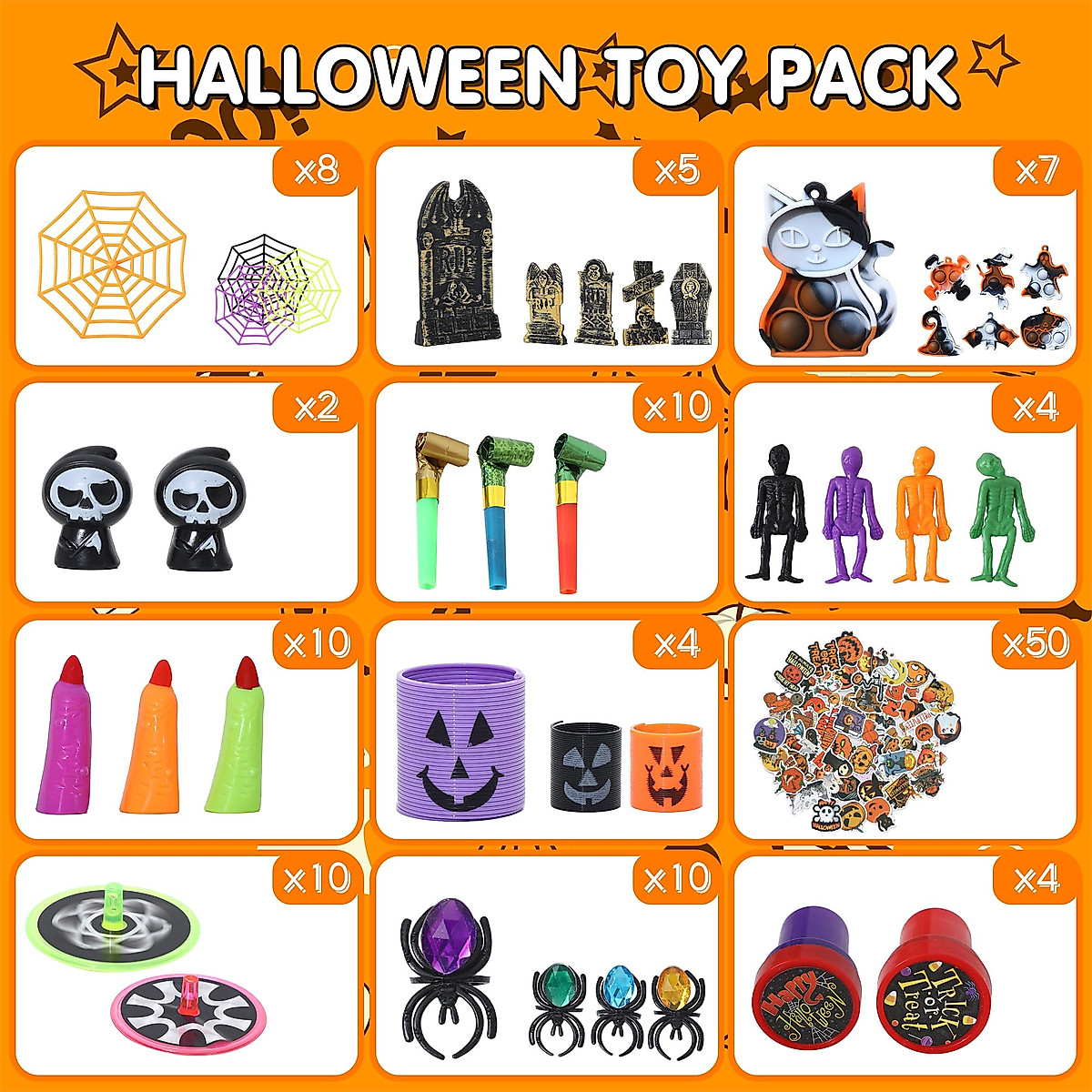 200PCS Halloween Party Favors - Bulk Assorted Toys for Kids, Non-Candy Goodie Bag Stuffers, Classroom Prizes, Halloween Gifts for Boys and Girls