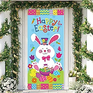 Happy Easter Door Cover, Large Fabric Easter Bunny Door Cover Egg Easter Door Banner Party Accessory Hanging Banner Sign Decoration for Happy Easter Party Favors, 78 x 35.4 Inch