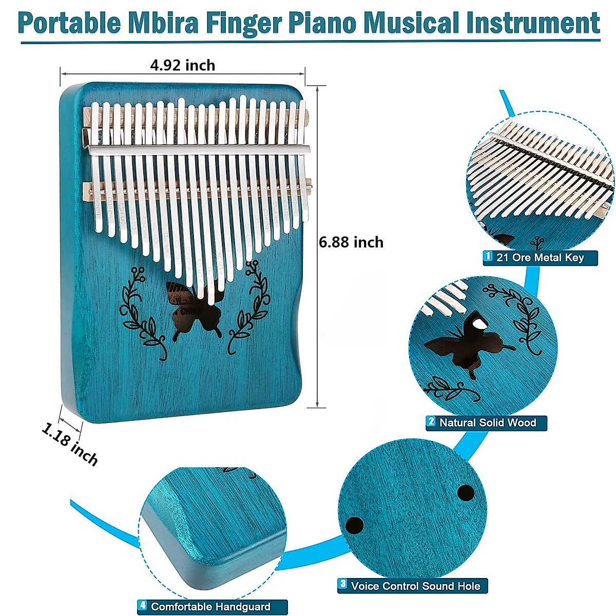 Lemfema Kalimba 21 Keys, Portable Kalimba Thumb Piano, Finger Piano Kalimba 21 Keys, Thumb Piano for Kids and Adults Beginners(Blue)