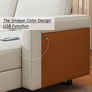 Favfurish Sectional, Convertible L-Shape Sofa Couch with Reversible Armrests,Solid Wood Frame,Chaise Longue,USB Function,for Living Room, Apartment,Studio,Cream White, 100