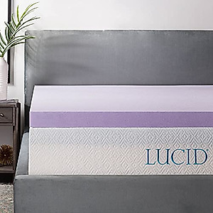 LUCID 3 Inch Lavender Infused Memory Foam Mattress Topper - Ventilated Design - Full Size & Premium Hypoallergenic 100% Waterproof Mattress Protector - Universal Fit, Cotton Terry Top, Full