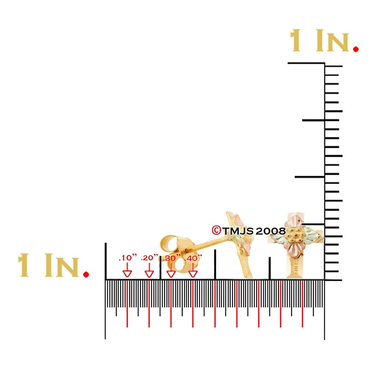 Beveled Edge Cross Earrings, 10k Yellow Gold, 12k Green and Rose Black Hills Gold