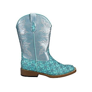 ROPER Kids Girls Glittery Floral Square Toe Casual Boots Mid Calf - Blue - Size 13 M