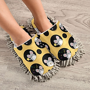 FLildon Microfiber Cleaning Slippers Cute Cake Mouse Washable Mop Shoes Slipper for Men/Women House Floor Dust Cleaner, Size L