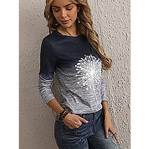 SOLY HUX Women's Long Sleeve Shirts Graphic Print Tees Casual Round Neck T Shirts Multicoloured Dandelion XL