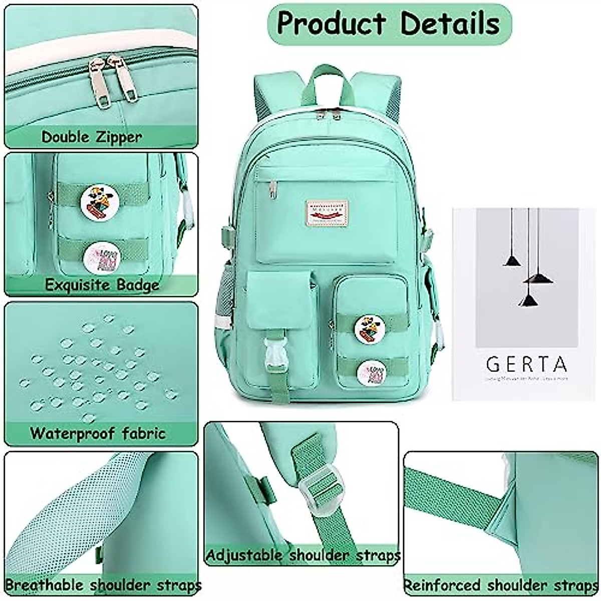 Makukke School Backpacks for Teen Girls - Laptop Backpacks 15.6 Inch College Cute Bookbag Anti Theft Women Casual Daypack,Green Backpack