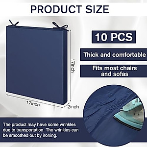 Kigley 10 Pack Outdoor Chair Cushions for Patio Furniture 17 x 17 x 2 Inch Waterproof Outdoor Patio Chair Seat Memory Foam Cushion Square Corner Seat with Ties(Navy Blue)
