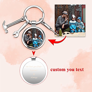 Personalized Master Custom Photo Keychain Fathers Day Keychain Gift from Daughter Son Best Dad Ever Gifts for Man Papa Husband Valentine's Day (Silver-If Dad Can't Fix It, No One Can)