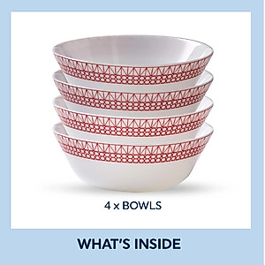 Corelle Everyday Expressions 4-Pc Soup/Cereal Bowls Set, Service for 4, Durable and Eco-Friendly 18-Oz Bowls, Higher Rim Glass Bowl Set, Microwave and Dishwasher Safe, Graphic Stitch