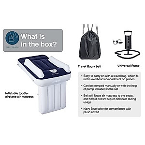 BleuWhisk Inflatable Toddler Travel Bed - Airplane Bed for Kids, Airplane Seat Extender for Kids - Plane Bed for Toddler Baby Air Mattress, Toddler Blow Up Bed with Sides Pump and Belt, Kids Aero Bed